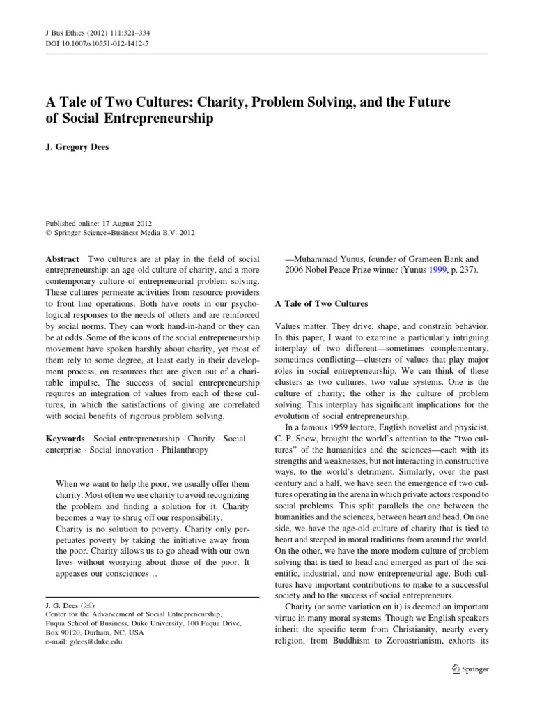 A Tale of Two Cultures | PDF | Social Entrepreneurship | Entrepreneurship
