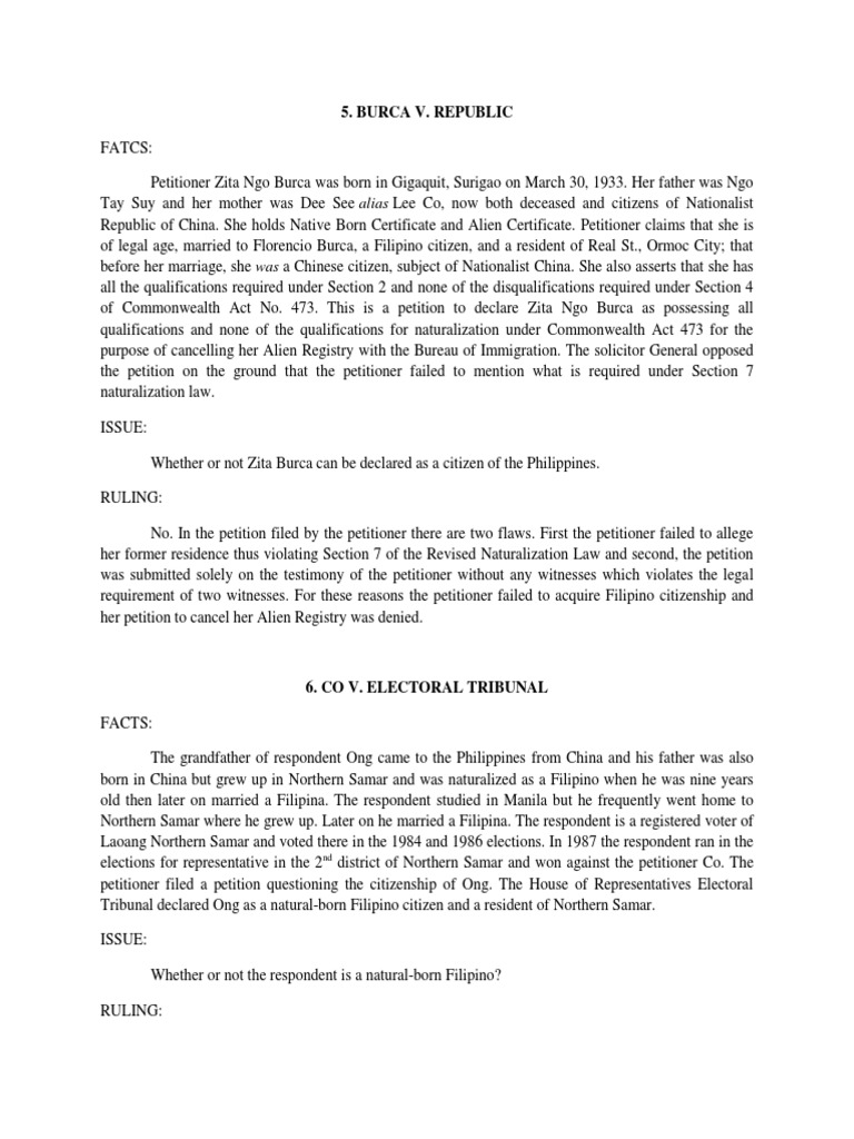 Consti Batch 2 Cases 1 | PDF | Naturalization | Citizenship