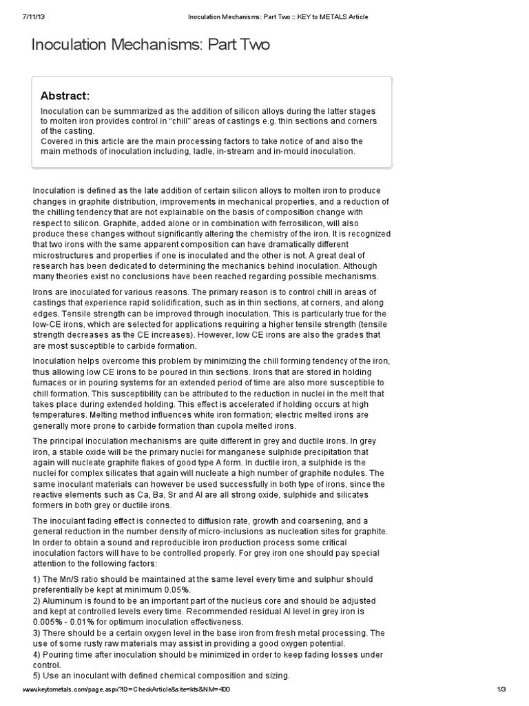 Inoculation Mechanisms - Part Two - KEY To METALS Article | PDF | Iron ...