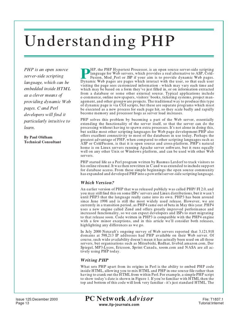 Understanding PHP: PC Network Advisor | PDF | Php | Dynamic Web Page