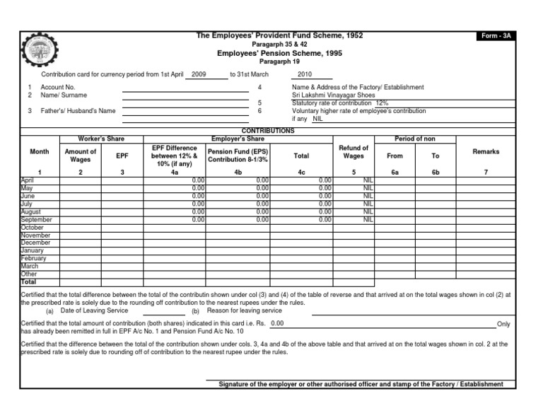 Form 3A (Return Contribution) | PDF | Rupee | Employment Compensation