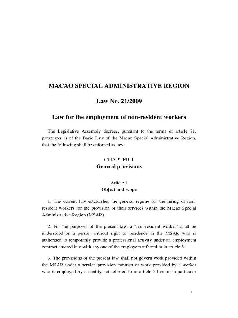 Macau Labor Law For Non-Residents | PDF | Employment | Identity Document