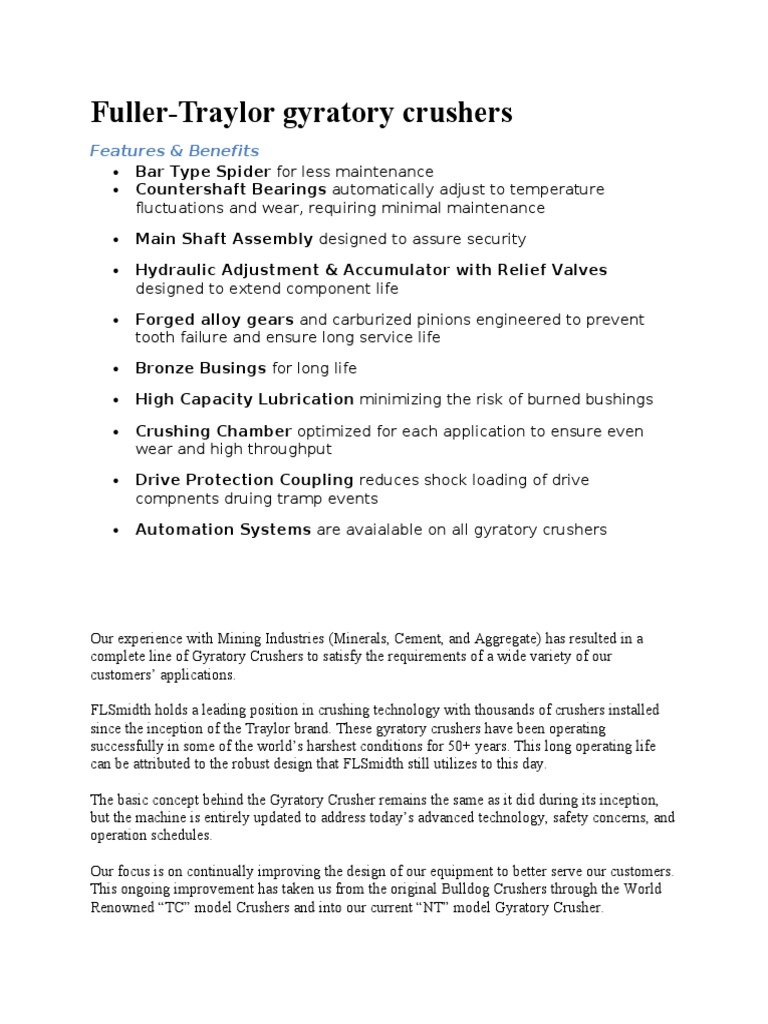 Fuller-Traylor Gyratory Crushers | PDF | Home & Garden