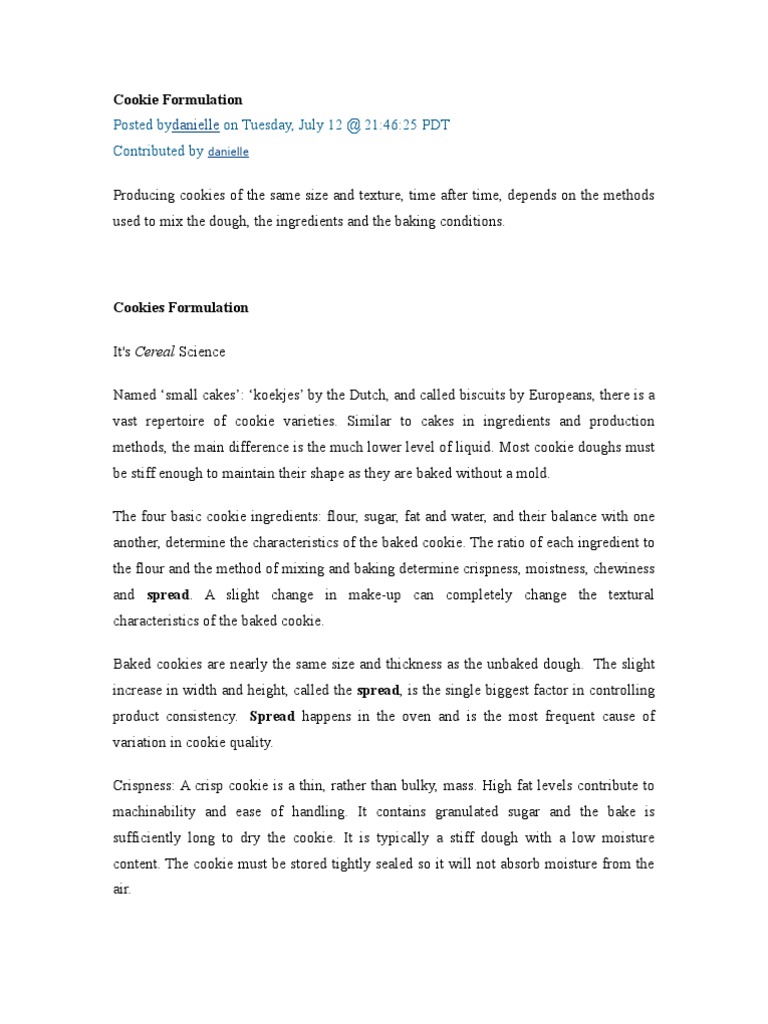 Cookie Formulation | Download Free PDF | Flour | Dough
