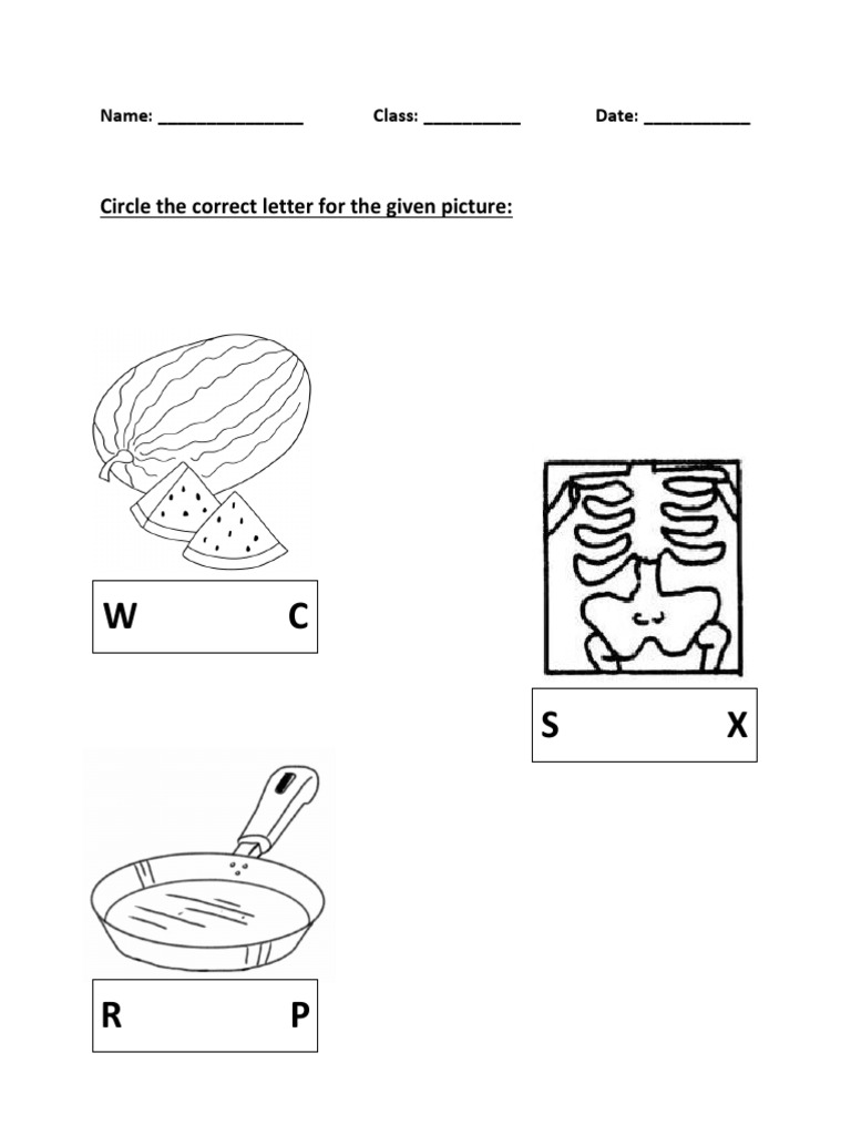 English Worksheet Circle The Correct Letter For The Given Picture | PDF