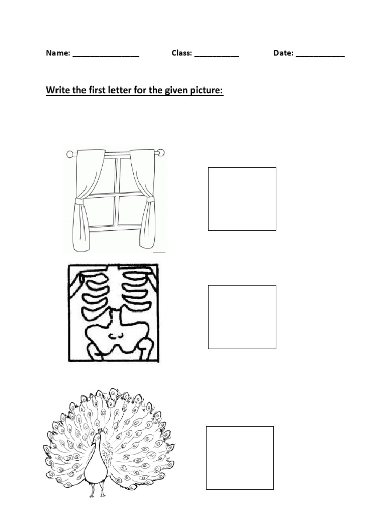 English Worksheet Write The First Letter For The Given Picture | PDF