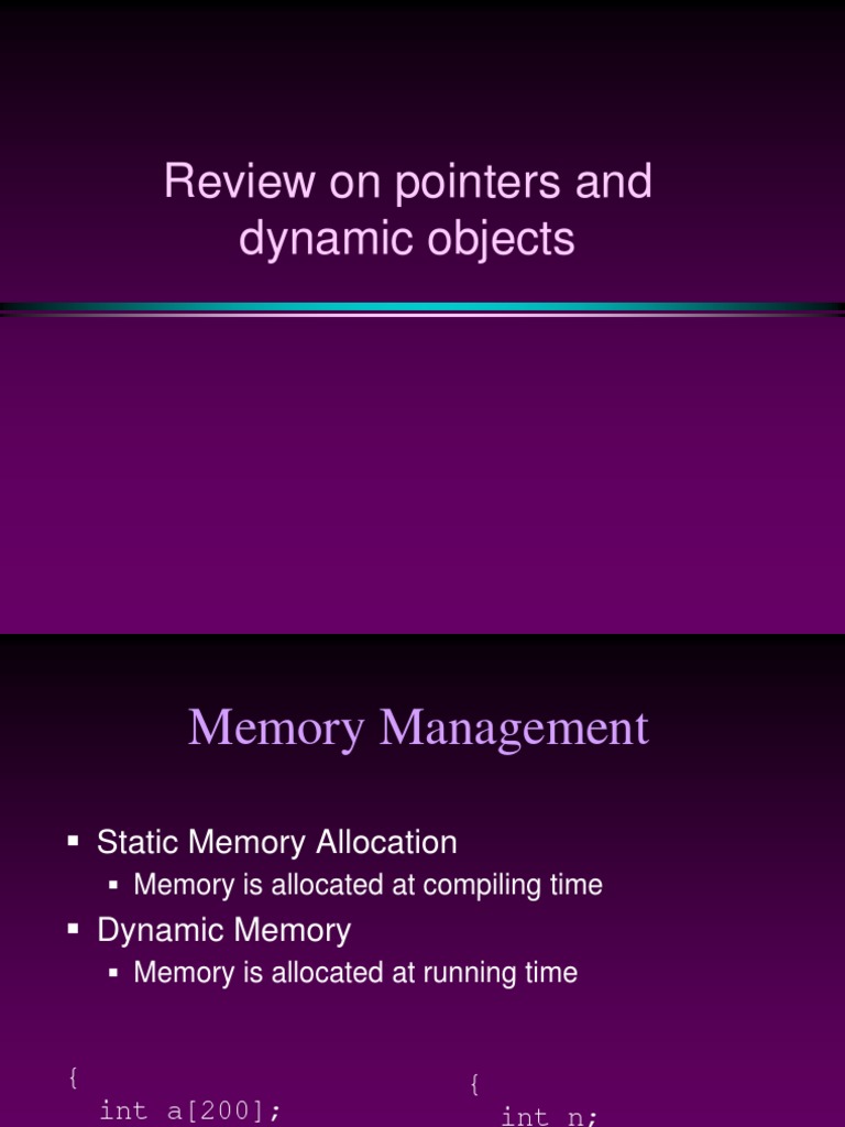 Review On Pointers And Dynamic Objects Pdf Pointer Computer Programming Integer 1781