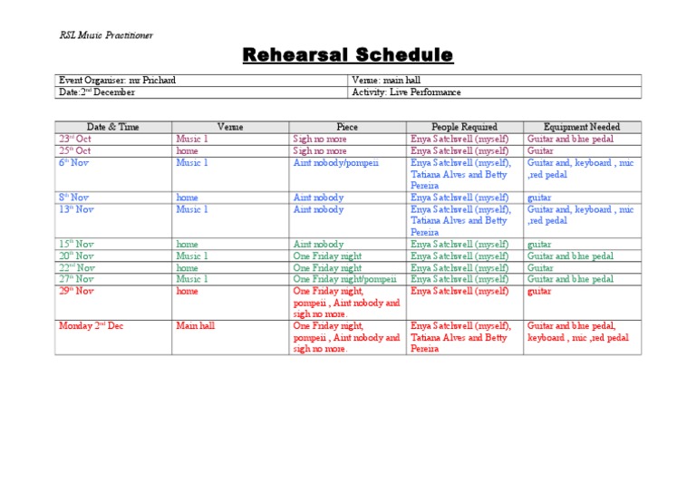 Rehearsal Schedule | PDF