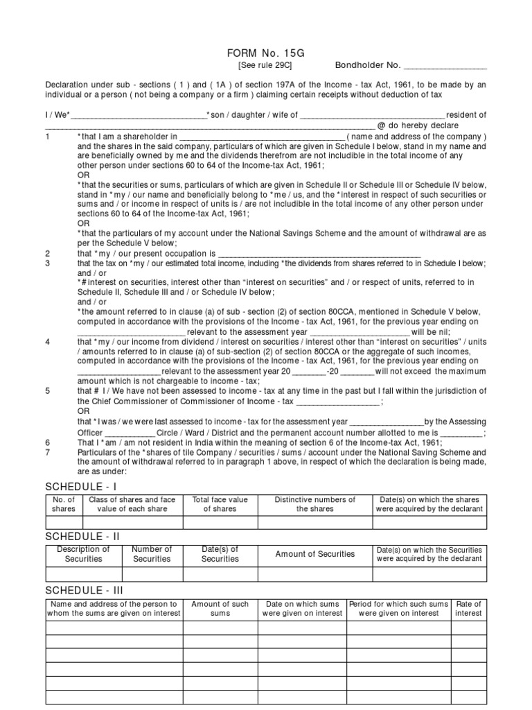 Form 15g | PDF | Income Tax In India | Taxation