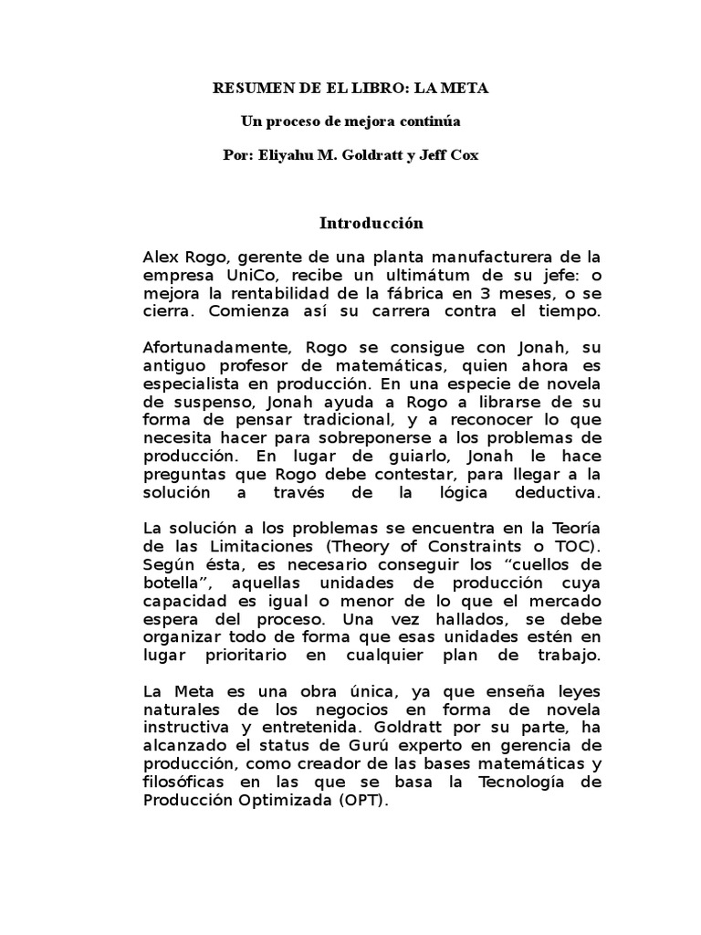 Resumen de El Libro La Meta | PDF