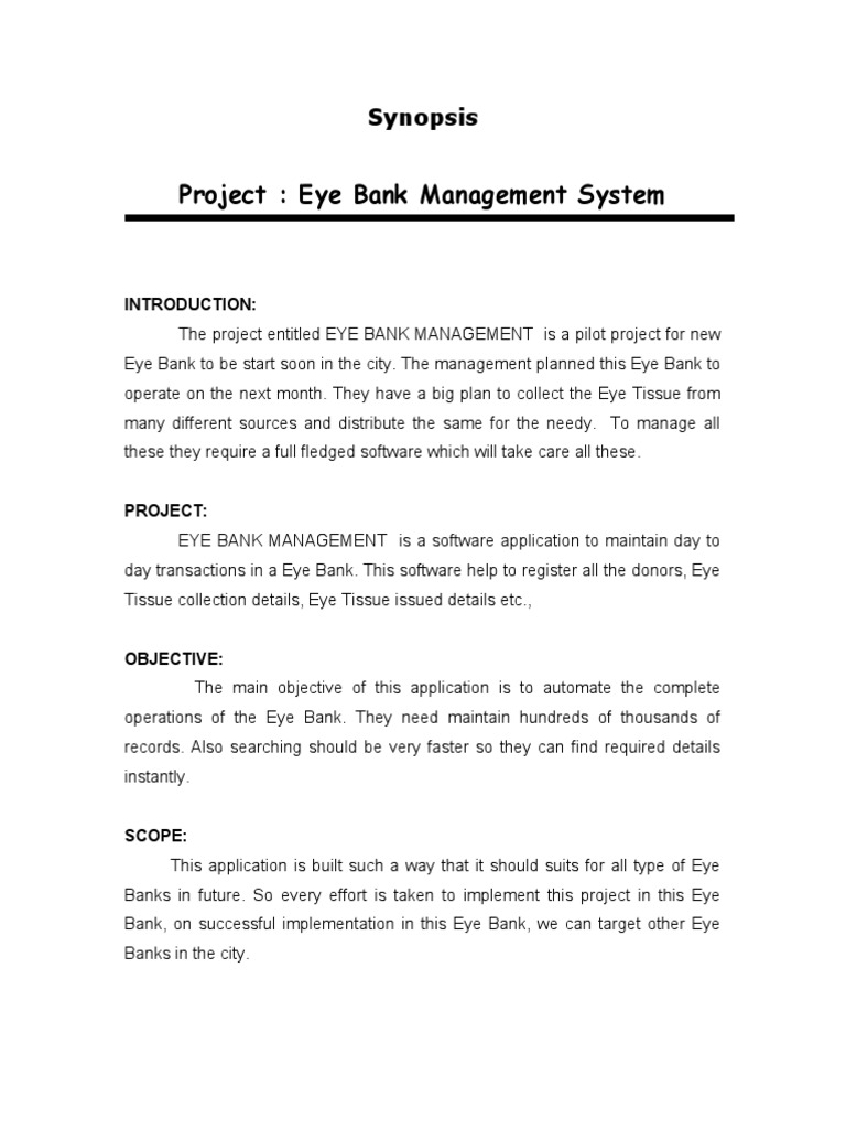 Eye Bank Management System Overview | PDF | Microsoft Windows | Microsoft