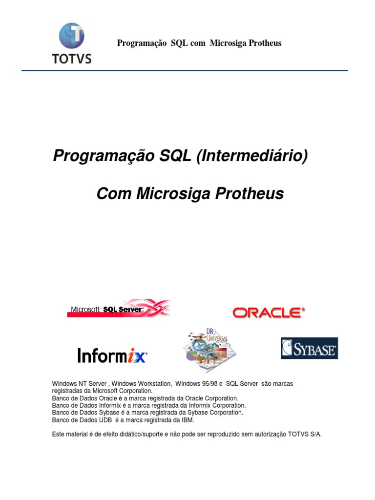 Microsiga Protheus Programacao SQL Intermediario | PDF | SQL | Bancos ...