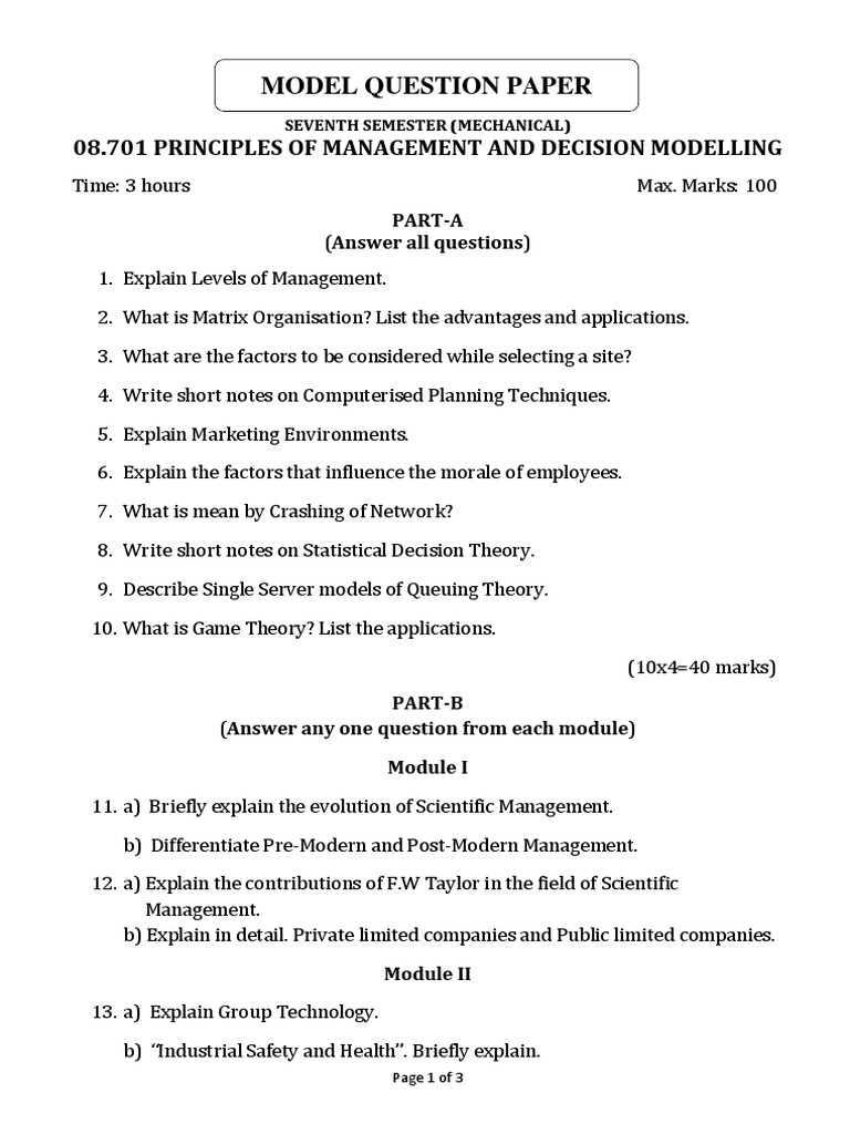 POM Model Question Paper | PDF | Forecasting | Applied Mathematics