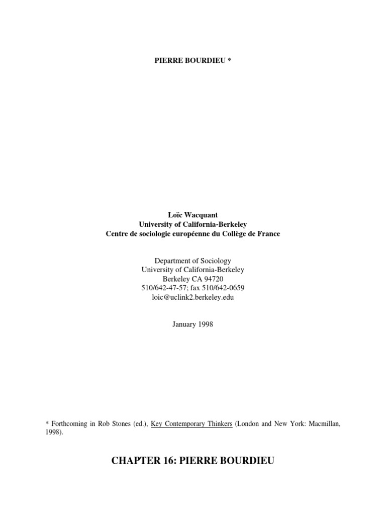 A - Loic Wacquant Pierre Bourdieu | PDF | Sociology | Intellectual