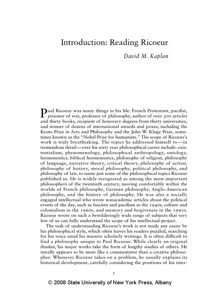 Kaplan - Reading Ricoeur | PDF | Hermeneutics | Immanuel Kant