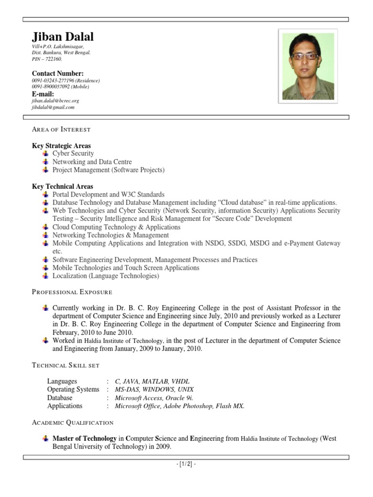 Jiban Dalal CV | PDF | Engineering | Application Software