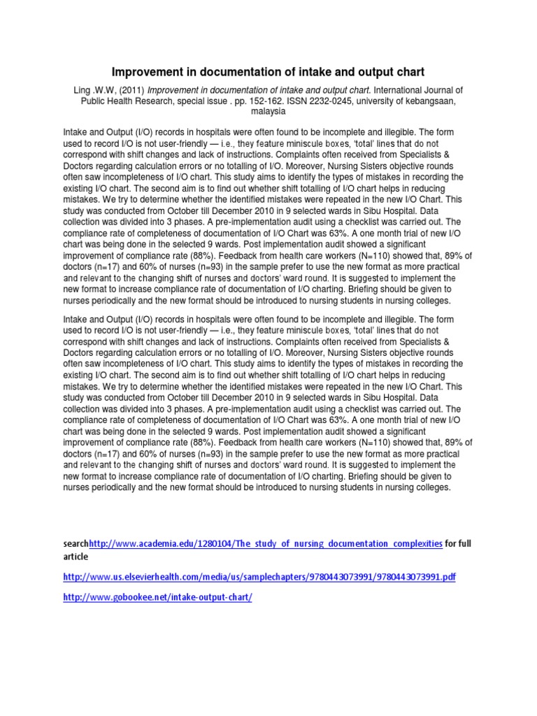 Improvement in Documentation of Intake and Output Chart | PDF | Nursing ...