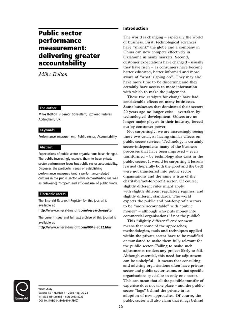 Public Sector Performance Measurement: Delivering Greater ...