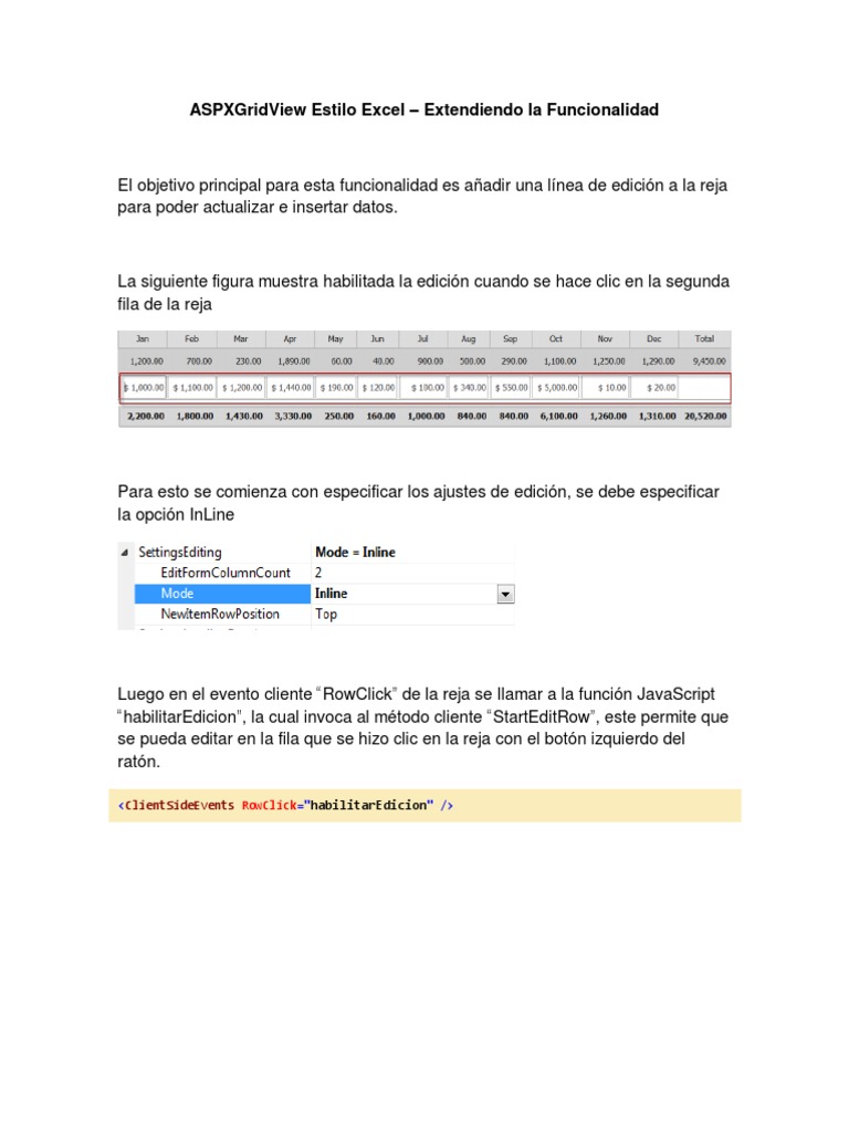 ASPXGridView Estilo Excel | PDF | Script Java | Point and Click