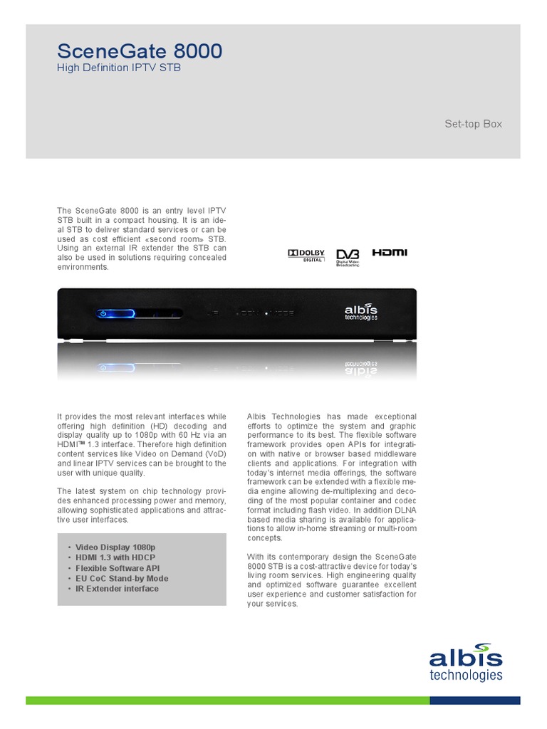 Datasheet SceneGate-8000 | PDF | Set Top Box | Iptv