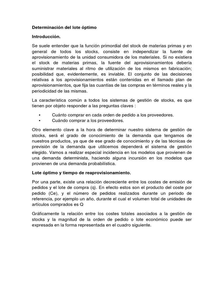 Determinación Del Lote Óptimo | PDF | Finanzas y dinero | Informática