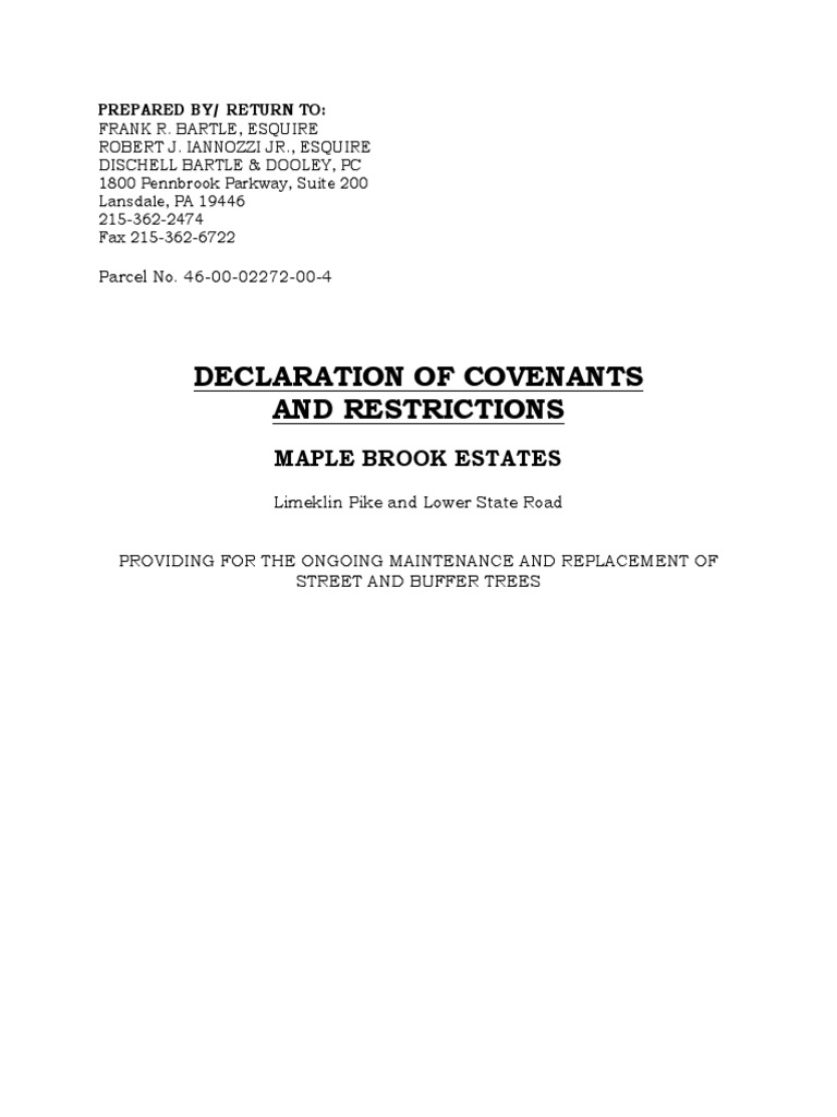 Declaration of Covenants and Restrictions: Maple Brook Estates | PDF ...