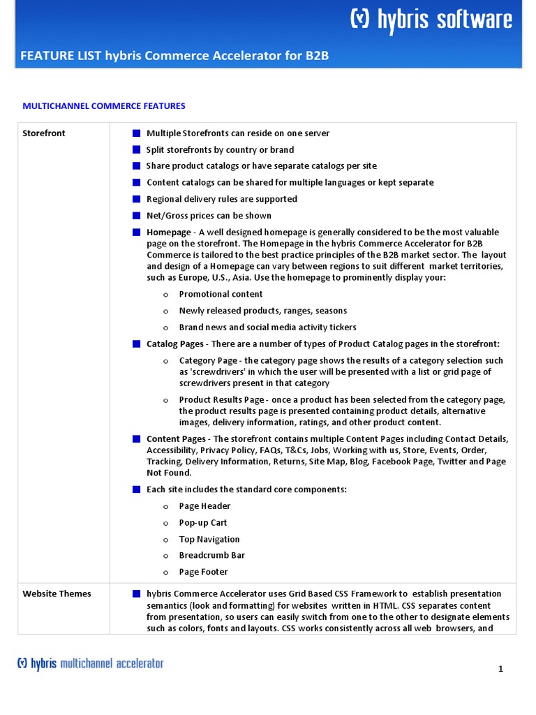Hybris Accelerator Feature List | PDF | Spring Framework | Ajax (Programming)
