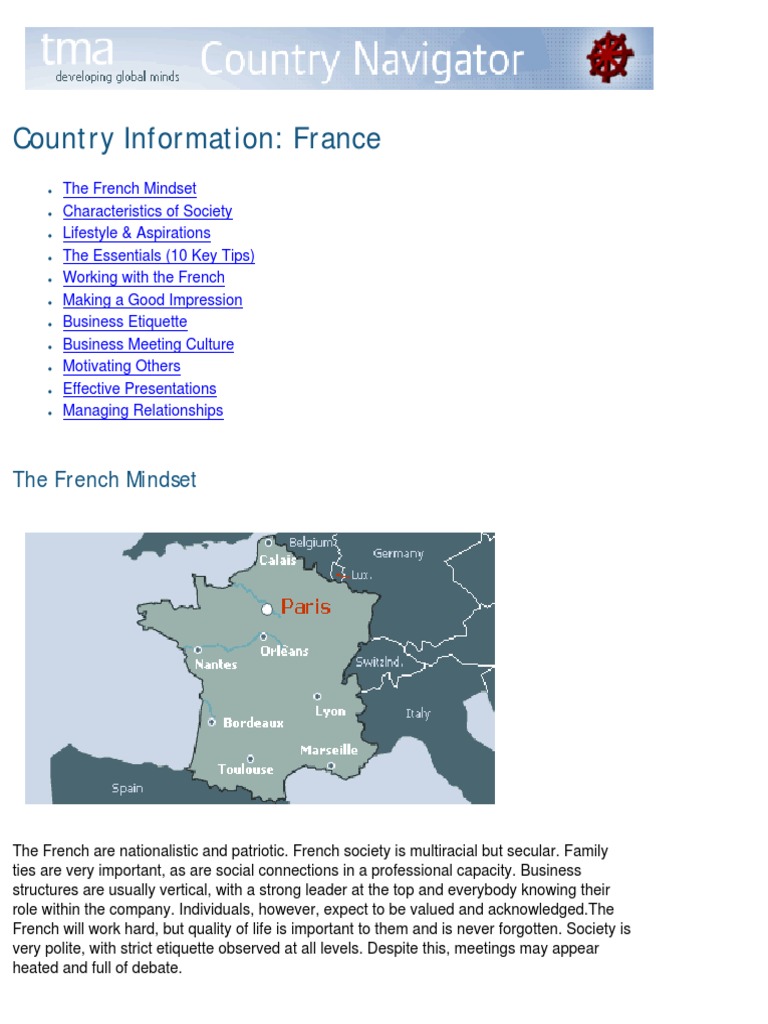 Country Information: France: The French Mindset | PDF | France | Hierarchy