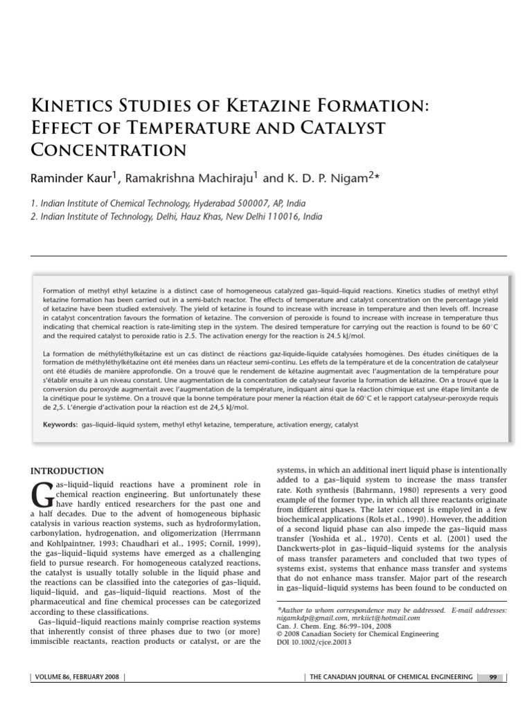 Kinetic Studies of Ketazine Formation PDF | PDF | Catalysis | Chemical ...