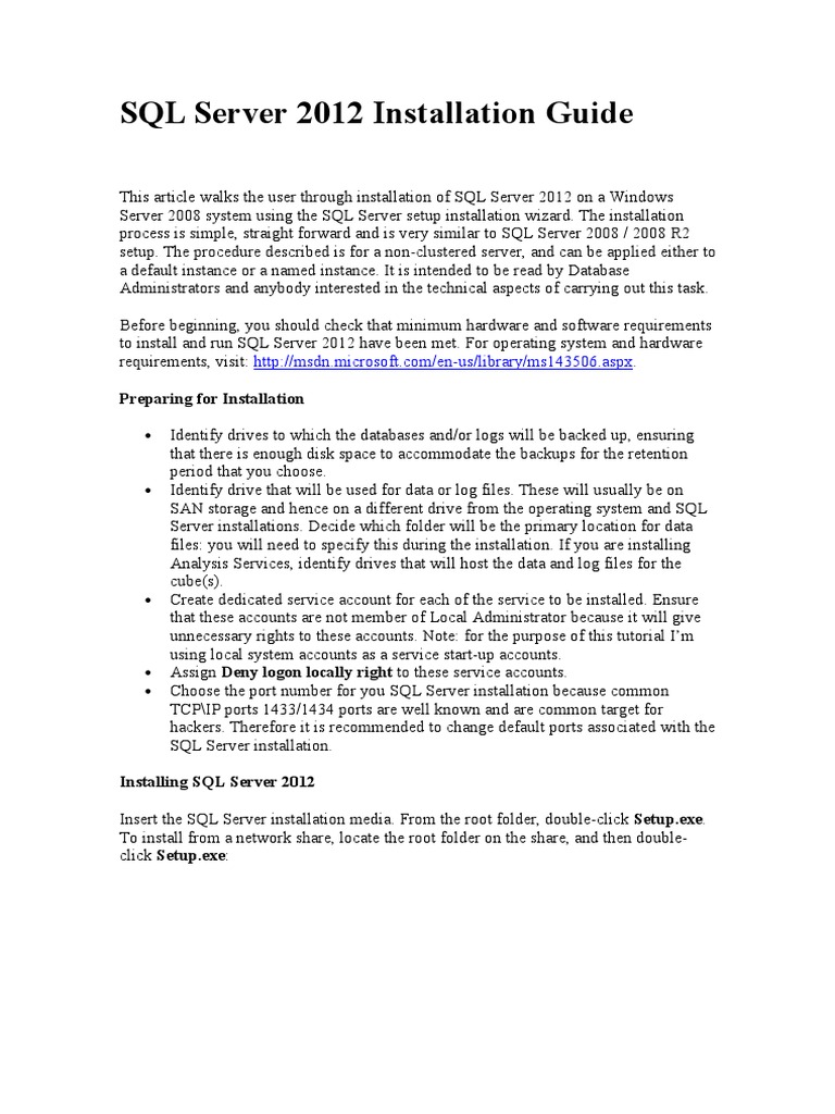 SQL Server 2012 Installation | PDF | Installation (Computer Programs ...