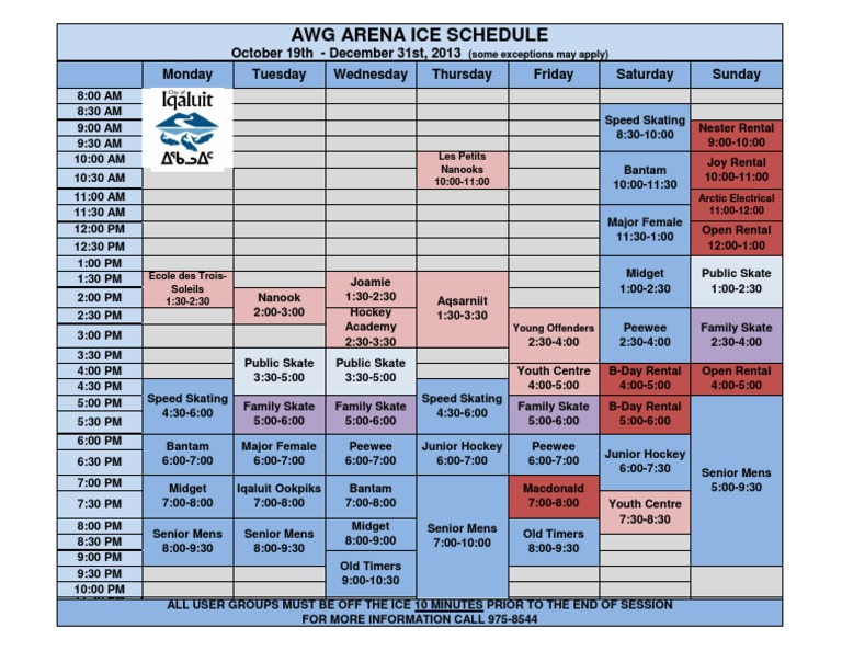 AWG Ice Schedule (Eng) Oct-Dec 2013 | PDF