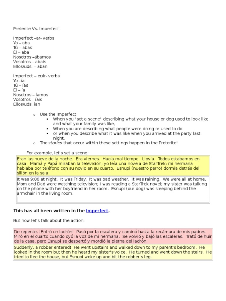 10 Spanish Notes Preterite Vs Imperfect | PDF | Grammar | Onomastics