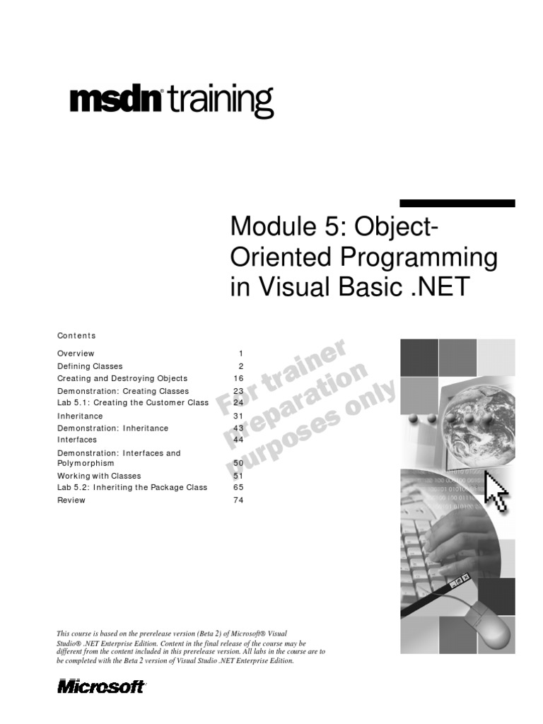 Module 5 Object Oriented Programming In Visual Basic Pdf Class Computer Programming 3806