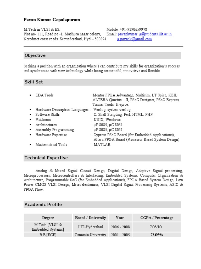 Pavan Kumar Gopalapuram Objective Pdf