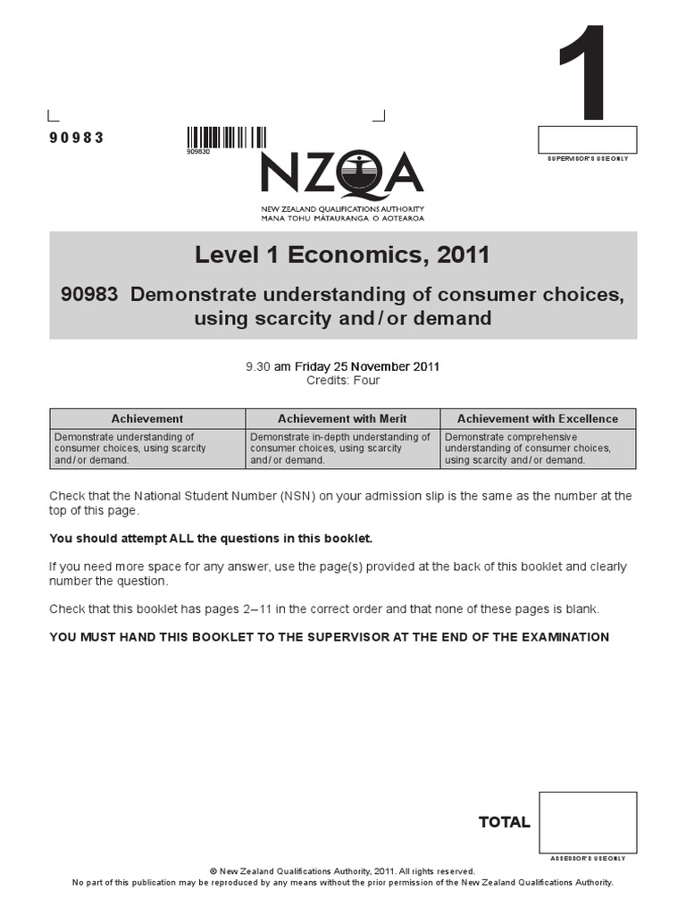 Ncea 90983 Exam 2011 | PDF | Demand | Economic Theories