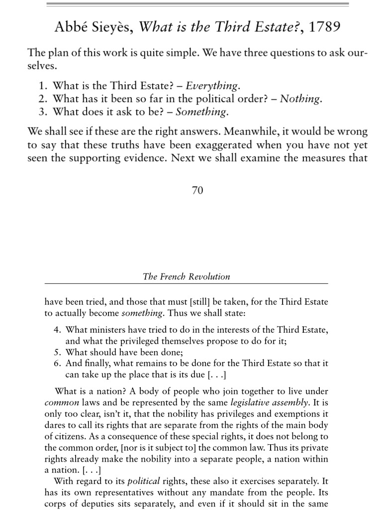 The French Revolution: Abbé Sieyès, What Is The Third Estate?, 1789 ...