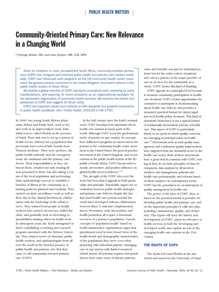Community Oriented Primary Care | PDF | Primary Care | Health Care