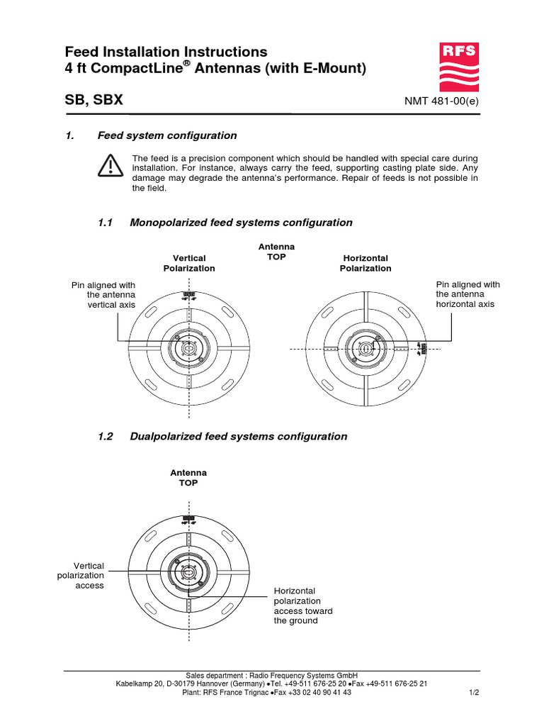 4ft Antenna SB4 Feed Installation (NMT481-00) | PDF