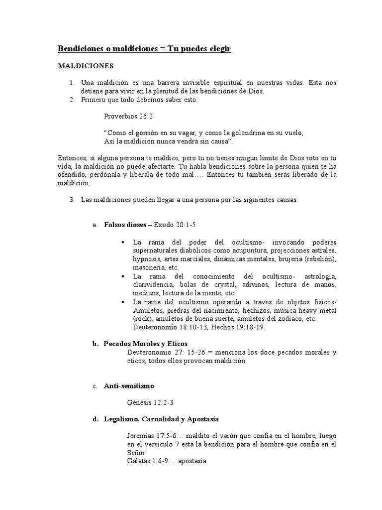 Bendiciones y Maldiciones Espirituales | PDF | Pecado | Cristo (título)