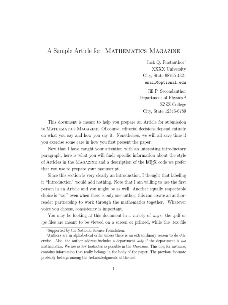 Mathematics Magazine Article Guidelines | PDF | Te X | Citation