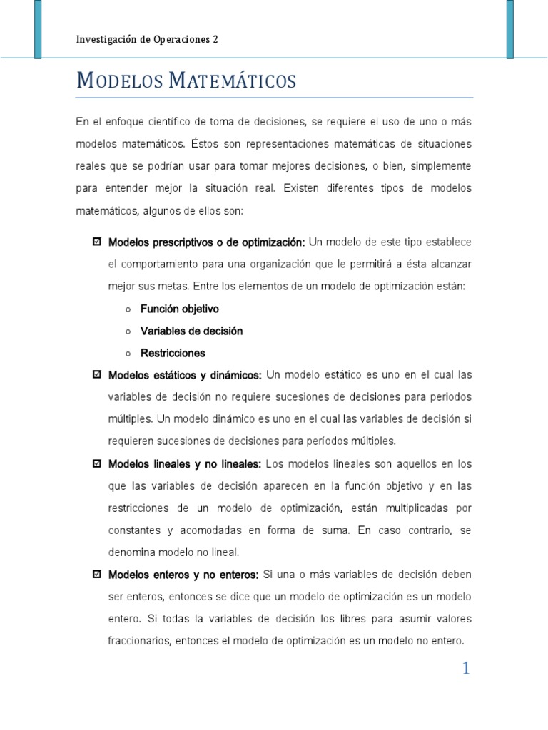 Modelos Matemáticos | PDF | La investigación de operaciones ...