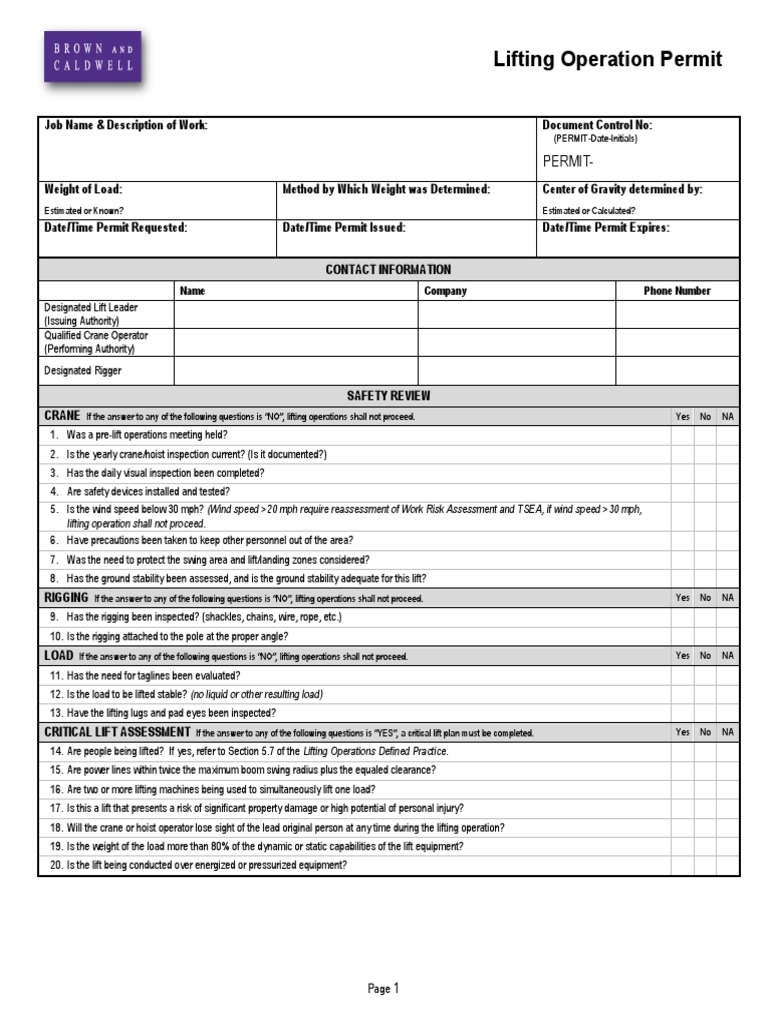 10 Lifting Operation Permit | PDF | Elevator | Crane (Machine)