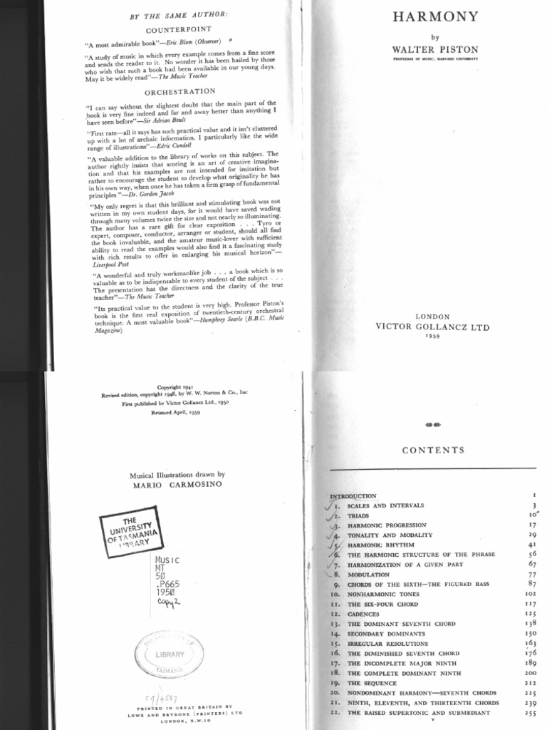 Walter Piston - Harmony (1959) | PDF