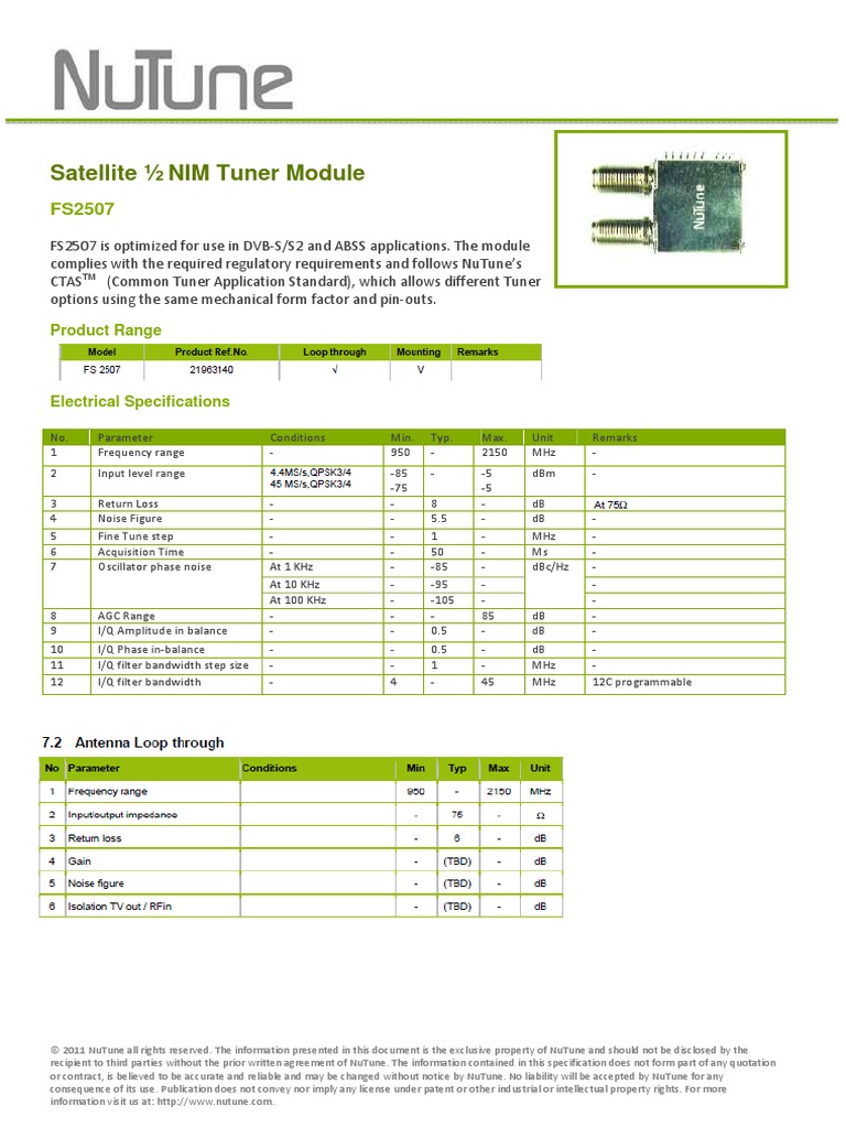 Satellite NIM Tuner Module: Product Range | PDF | Bandwidth (Signal ...
