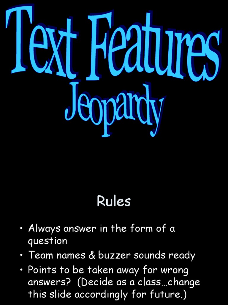 Text Features Jeopardy Chart Non Fiction
