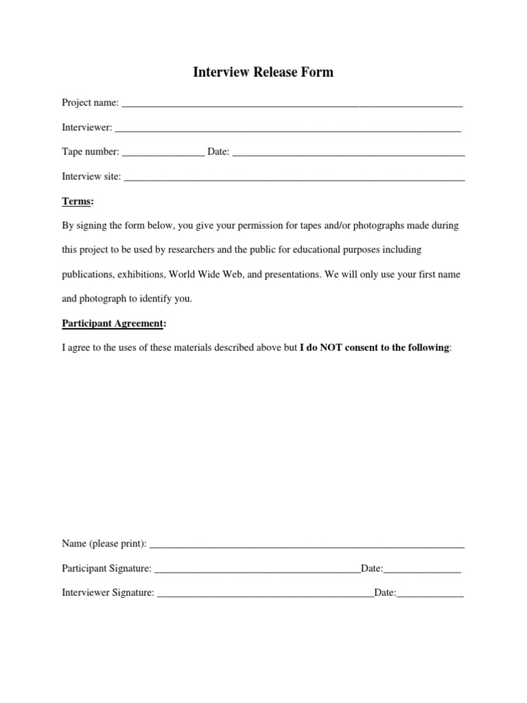 Interview Release Form Template | PDF