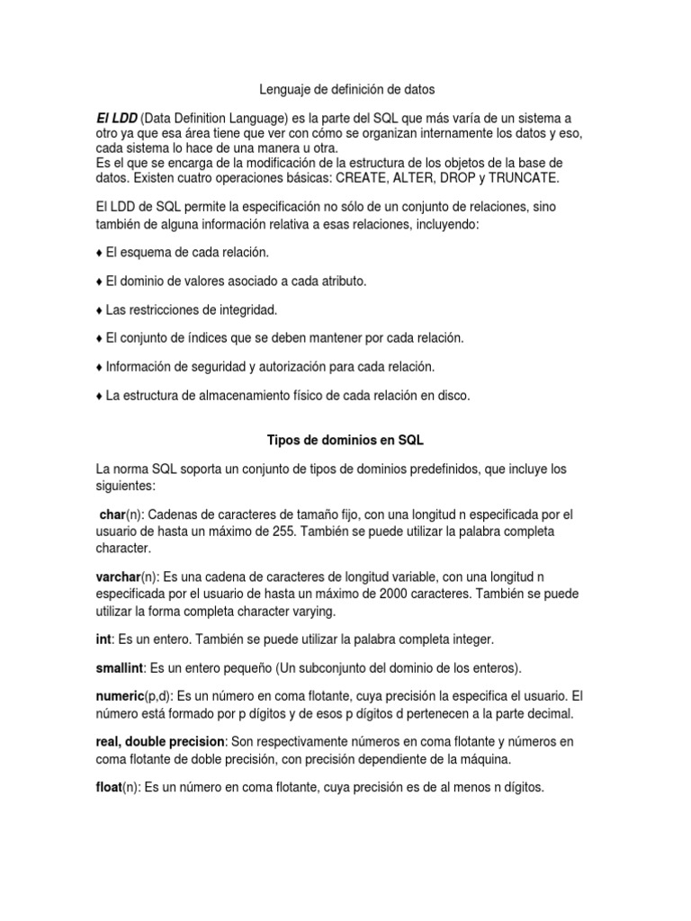 LDD | PDF | SQL | Tabla (base de datos)