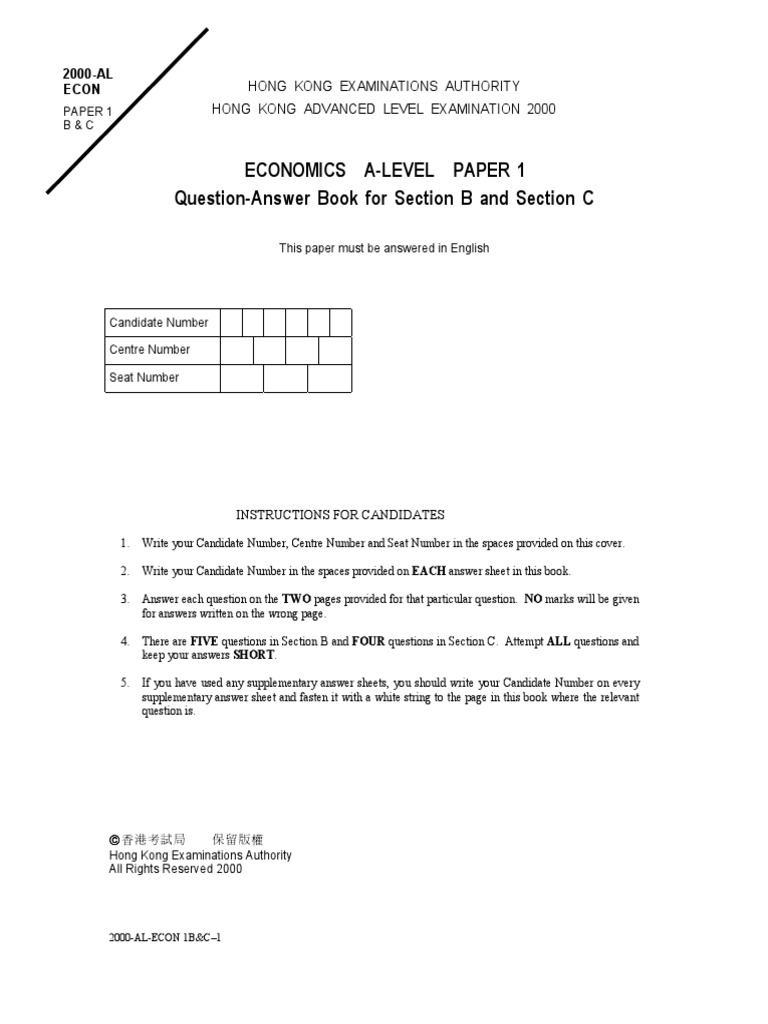 2000 Economics (AL) Paper 1 B&C | PDF | Physician | Labour Economics