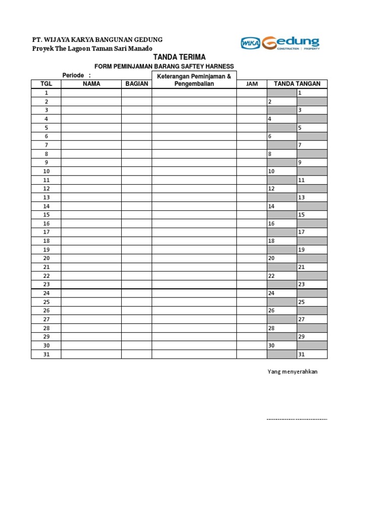 Form Peminjaman Barang Saftey Harness