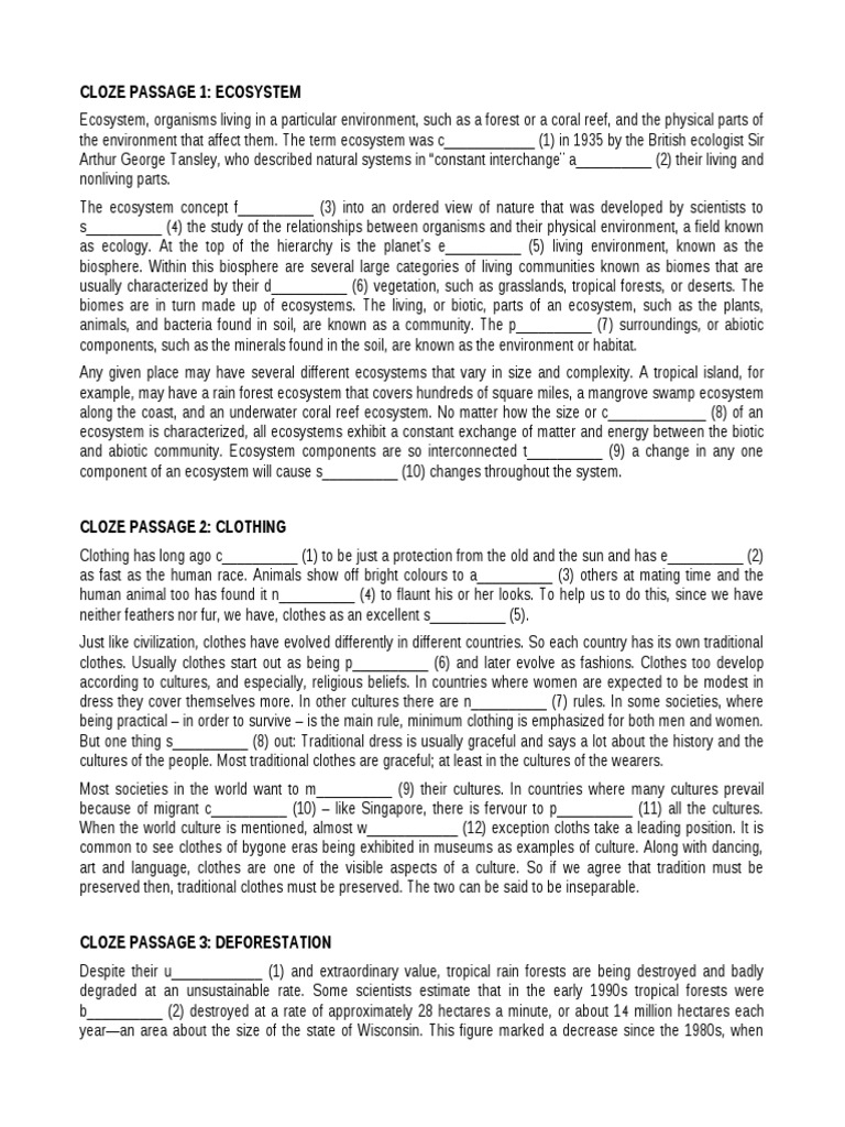 Cloze Passage 1 | PDF | Sanitary Sewer | Ecosystem